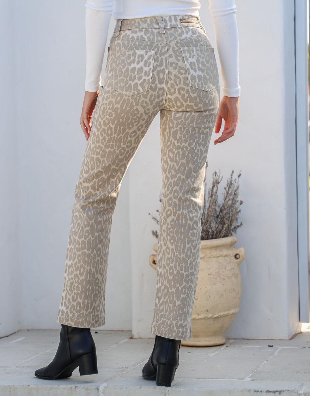 Buy Stretch Straight Leg Jean - Leopard Oatmeal 132 Fashion for Sale ...