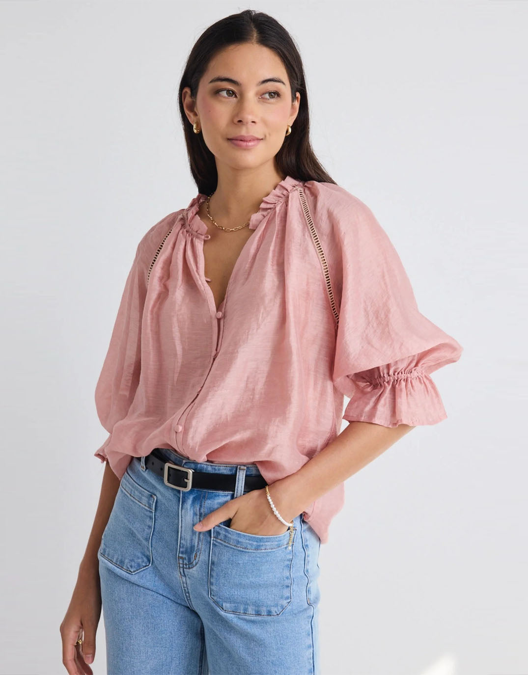 Buy Encounter Gathered Button Front Top - Blush By Rosa for Sale Online ...