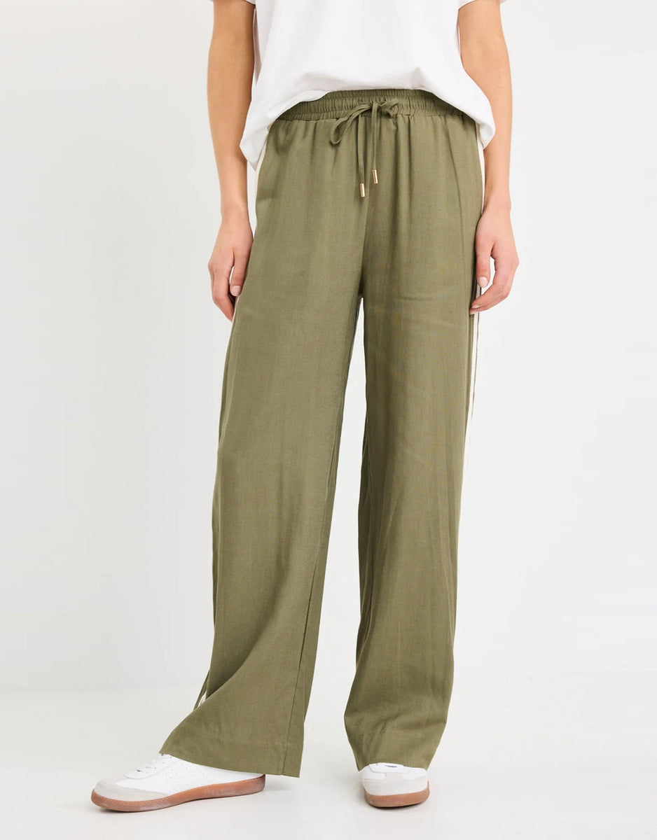Buy Vibe Jacquard Stripe Wide Leg Pants - Khaki Stories Be Told for ...
