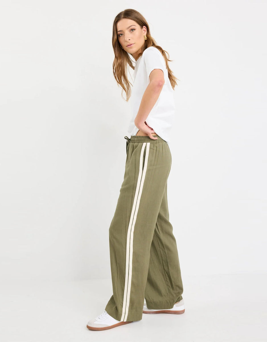 Buy Vibe Jacquard Stripe Wide Leg Pants - Khaki Stories Be Told for ...