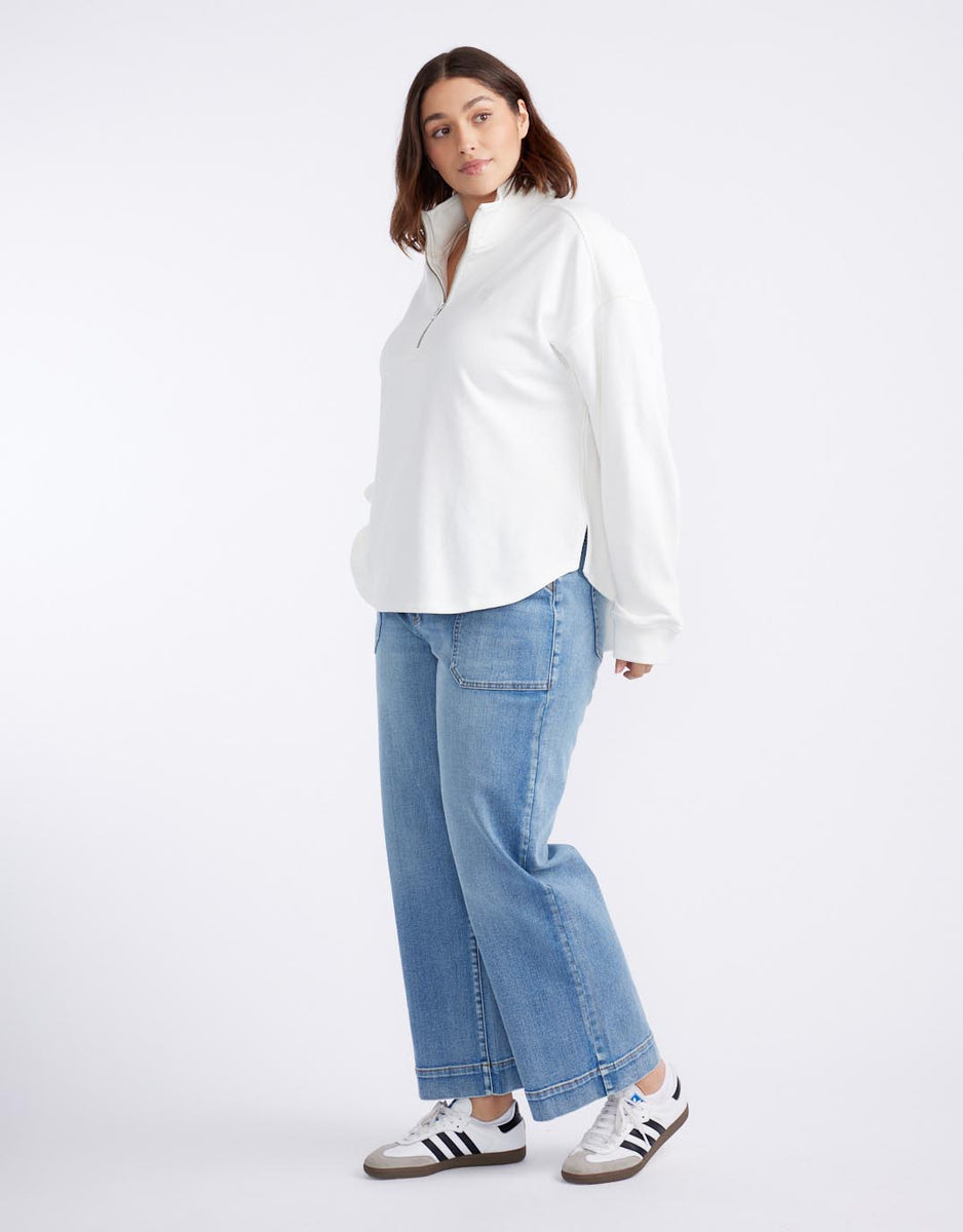 Buy Unwind Half Zip Sweater - White White & Co. for Sale Online ...